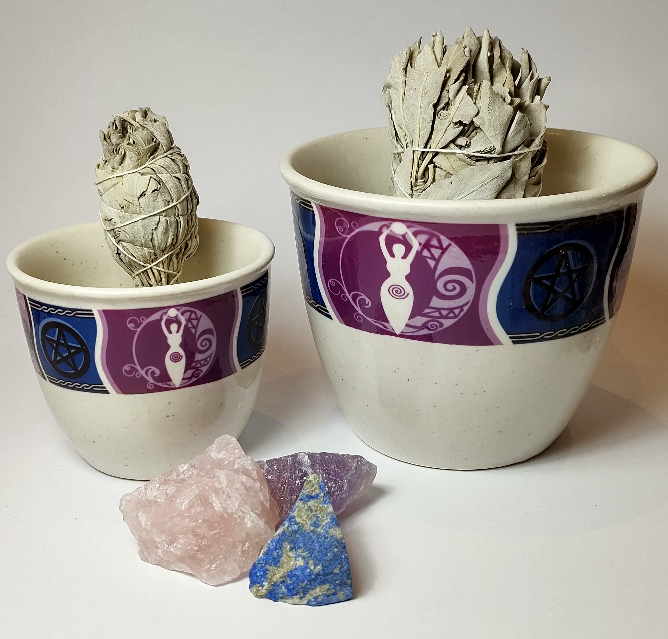Smudge Bowls: Glassed Ceramic with Pagan Motives in Blues & Purples ...